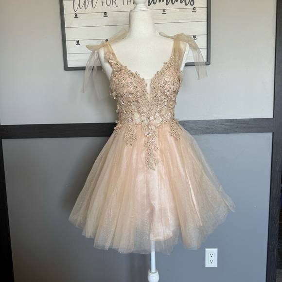 ADORA | Dresses | Adora Design Sparkly Champagne Tulle Short Mini ...